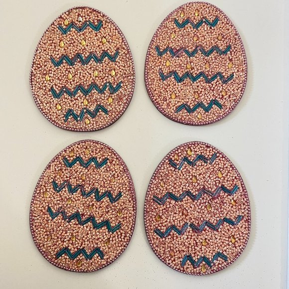 Dining | Beaded Egg Coasters Pink 5 Inch Easter Egg Shape Pink Blue Zig ...
